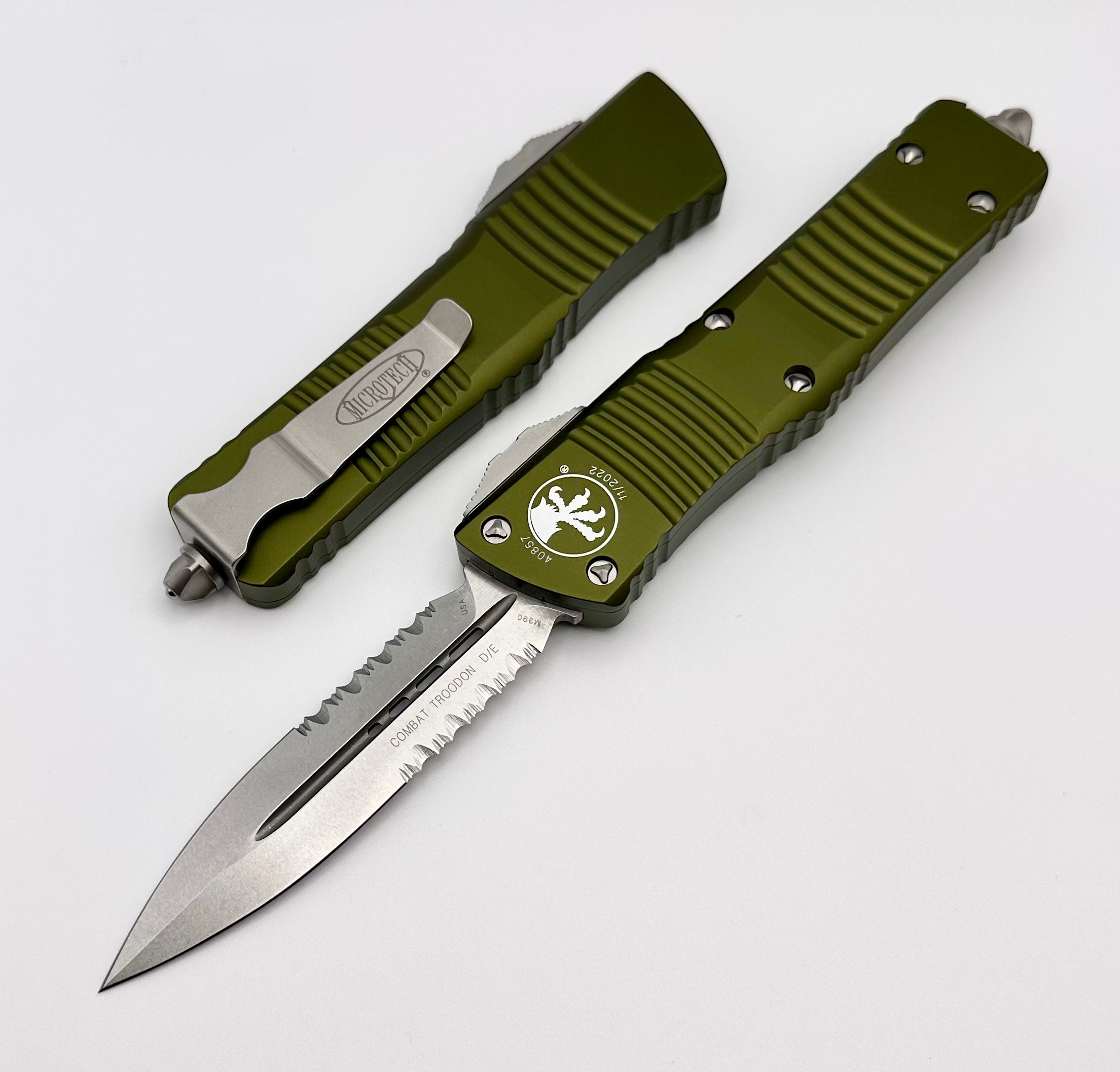 Microtech Combat Troodon OD Green w/ Double Edge Stonewash Partial Ser