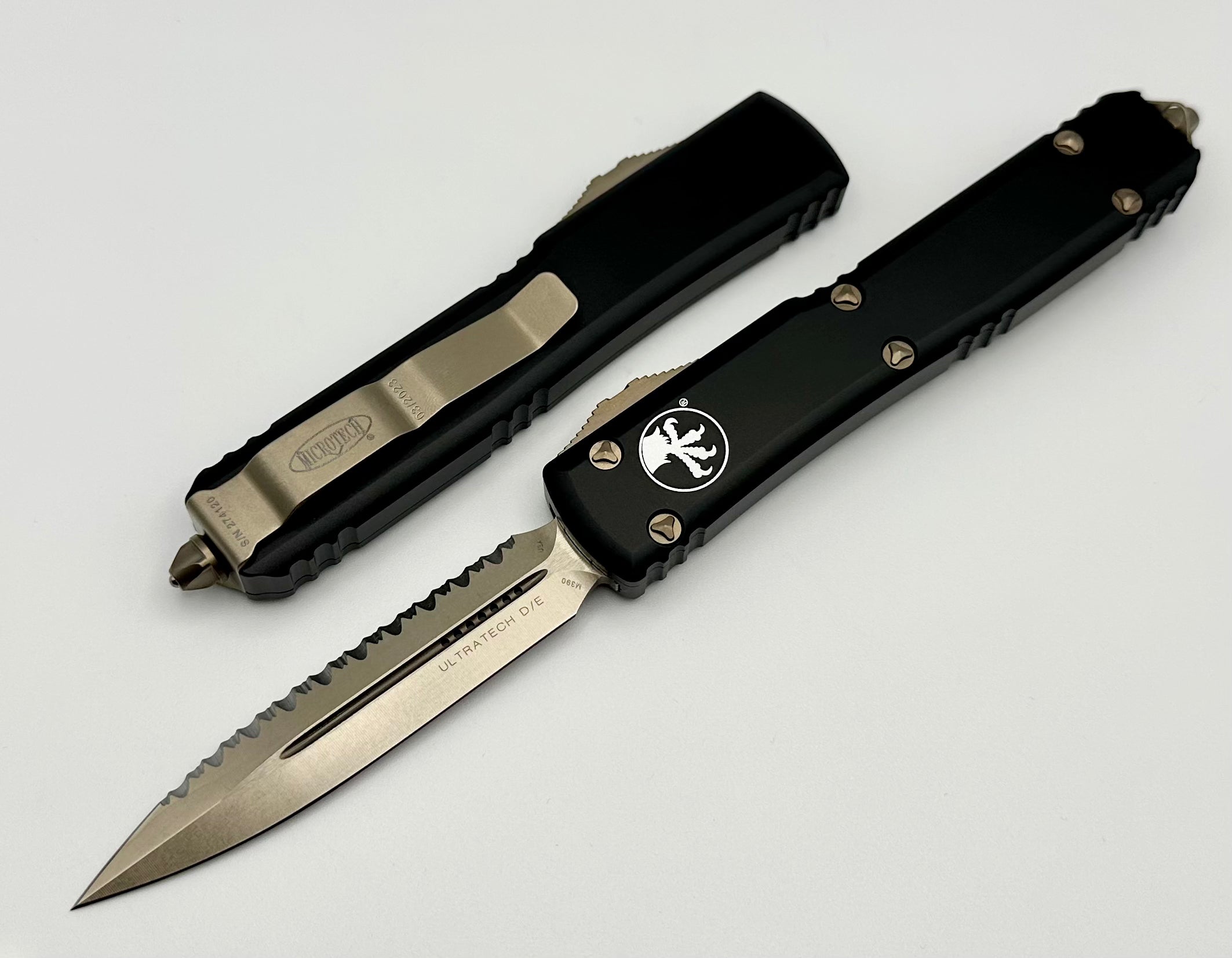 Microtech Ultratech Black w/ Full Serrated Double Edge Bronze & Black