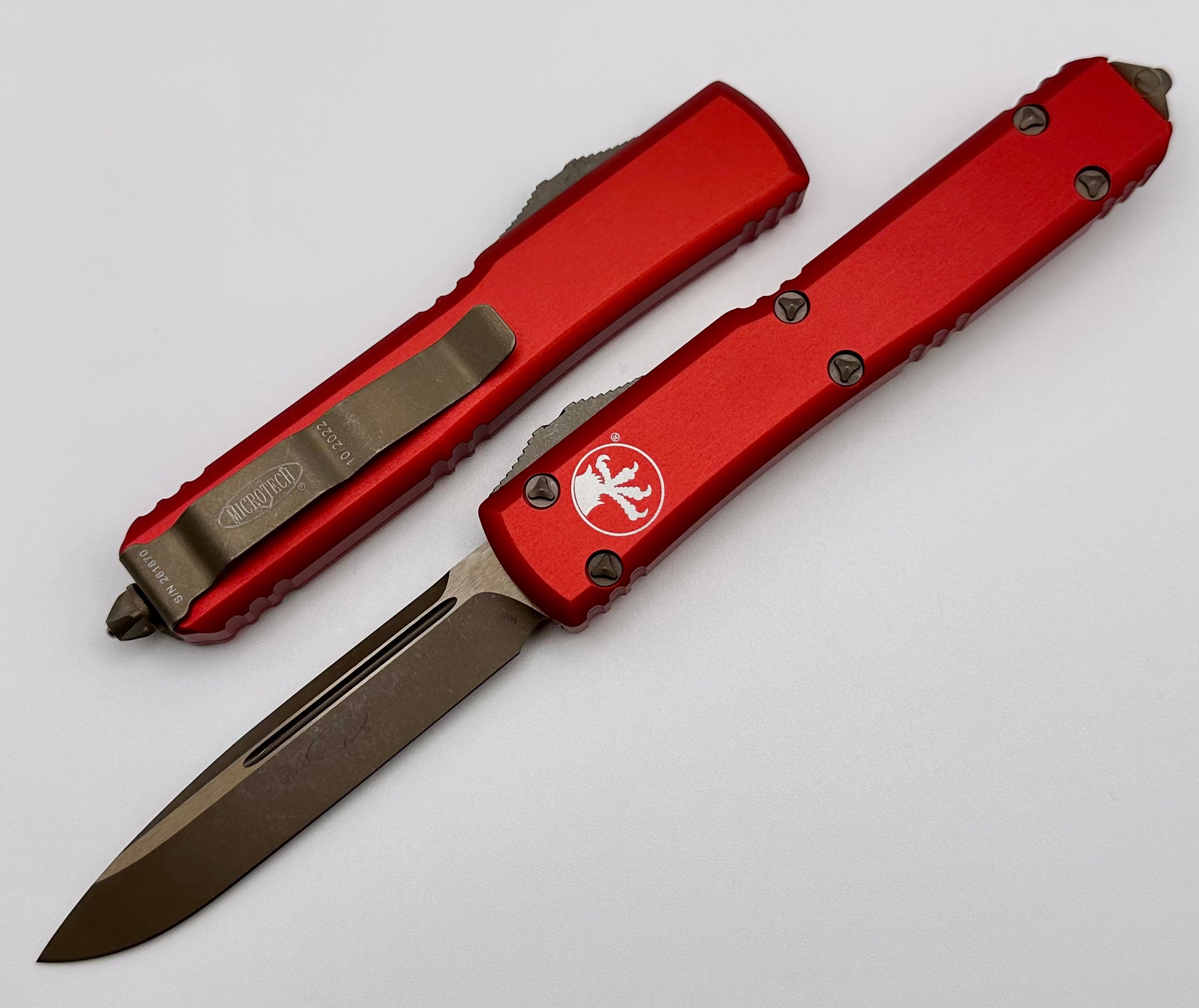 Microtech Ultratech S/E Apocalyptic Bronze Standard & Red Handle 121-1