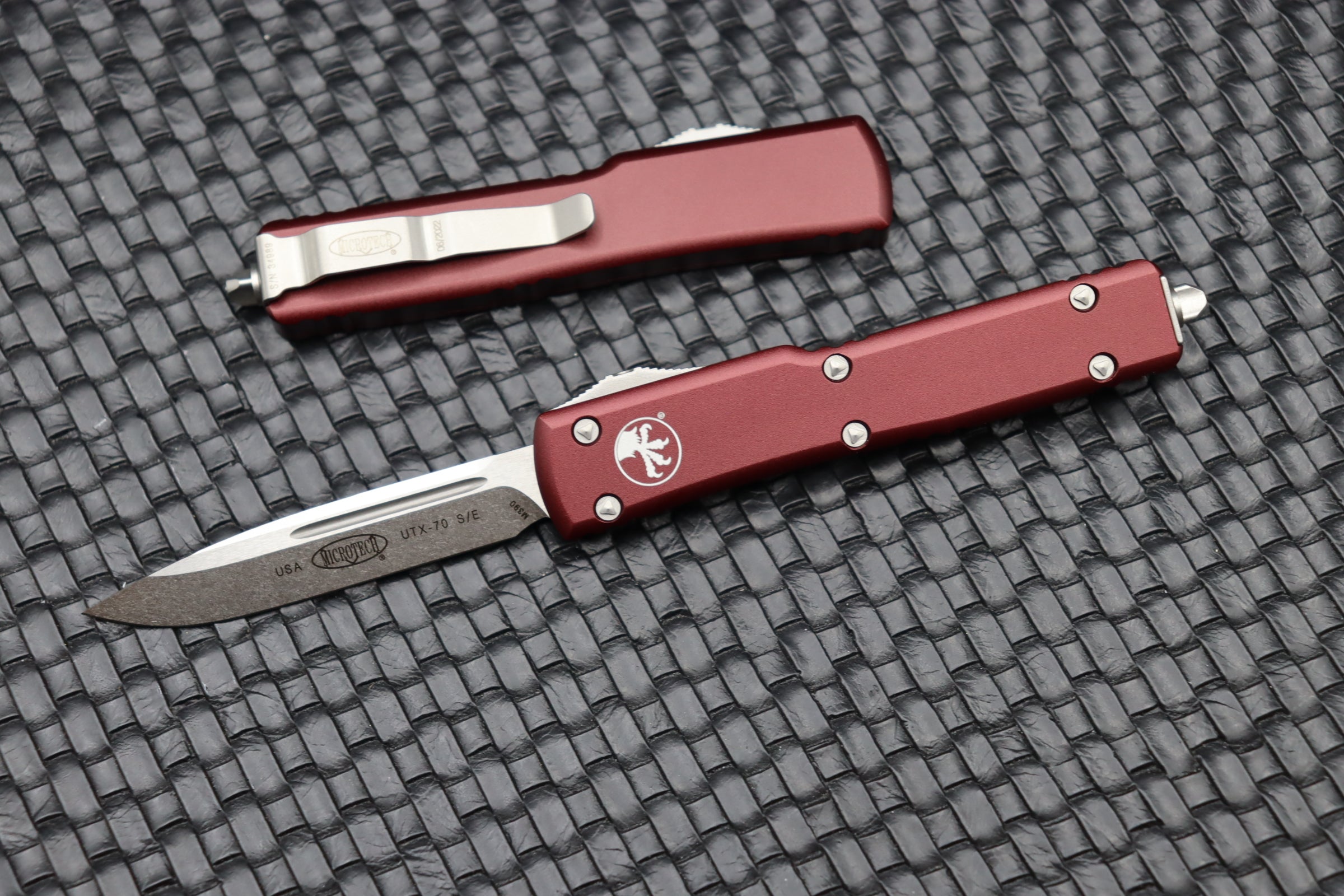 Microtech UTX-70 Single Edge Stonewash Standard & Merlot 148-10MR